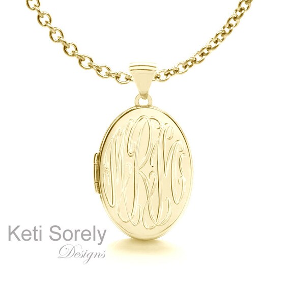 Oval Monogram Locket with Hand Engraved Initials Customized