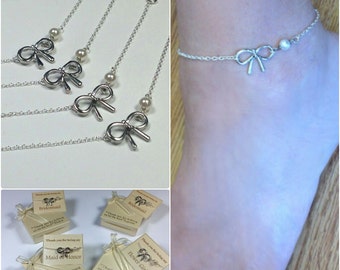 Items similar to Red Bow Anklet - Red Ribbon Charm - Silver Bow Charm ...