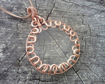 magnifying glass wire wrap necklace in copper, handmade wire wrapped ...