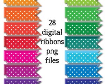 digital ribbon, ribbon clipart, digital scrapbook, bright colors ...