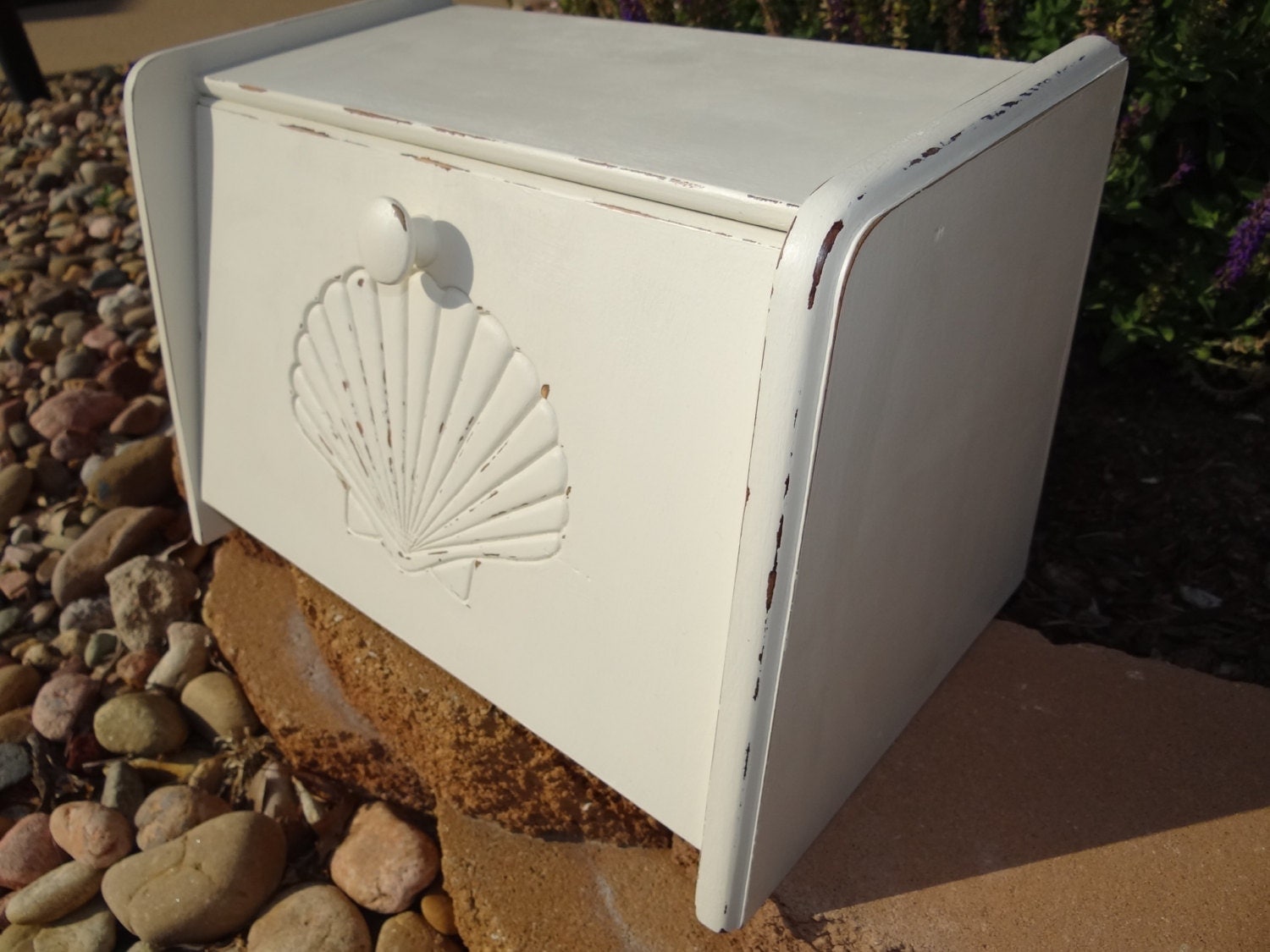 Vintage Cornwall Distressed Worn White Chalk Painted Wooden Bread Box ...