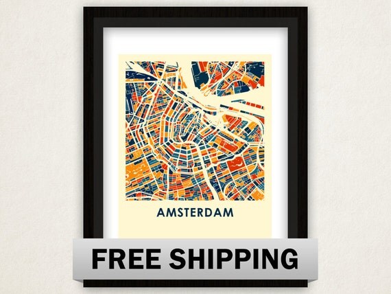 Amsterdam Map Print Full Color Map Poster by iLikeMaps on Etsy