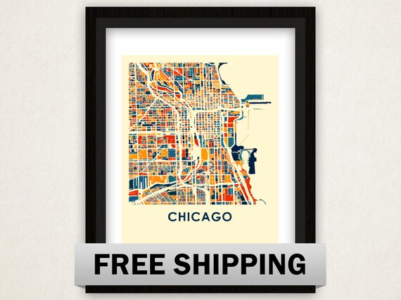 Chicago Map Print Full Color Map Poster by iLikeMaps on Etsy
