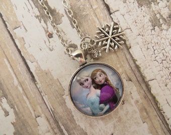 Disney's "Frozen" Elsa & Anna Glass Pendant Necklace With Silver ...