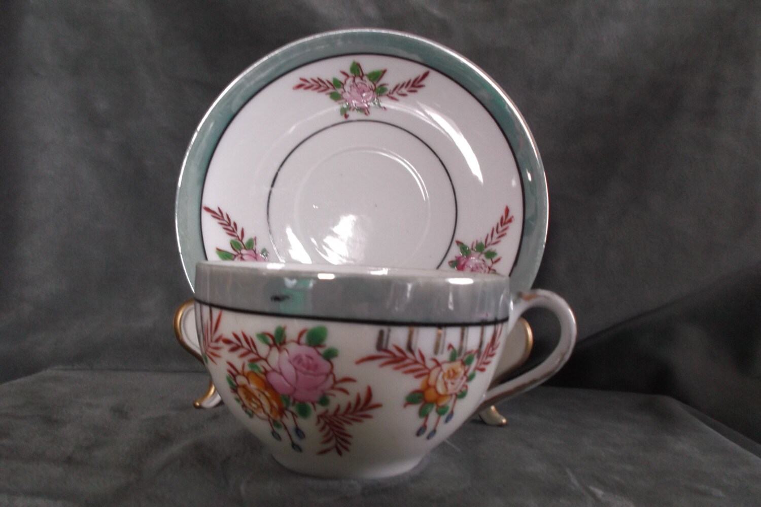 Vintage Japan chikaramachi Hand painted Tea Cup and Saucer