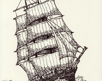 Clipper ship drawing | Etsy