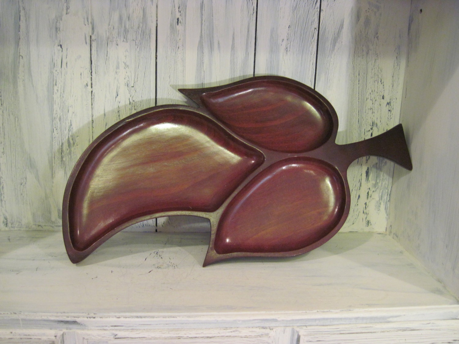 Vintage wooden platter serving dish, leaf shape serving dish wooden ...