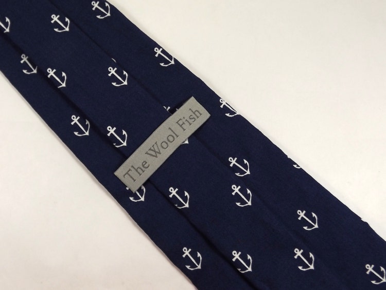 Anchor tie Nautical tie Navy blue anchor tie white by TheWoolFish