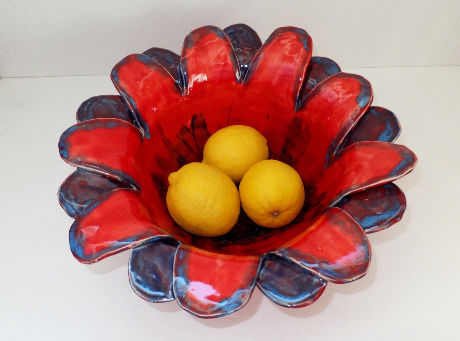 Large Red Decorative Fruit Bowl Serving By Wildcrowfarmpottery