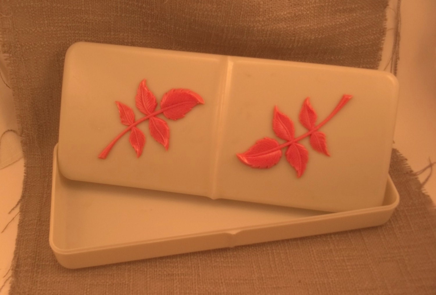Darling Vintage Ivory-Colored Plastic Box with Pink Leaves – Haute Juice