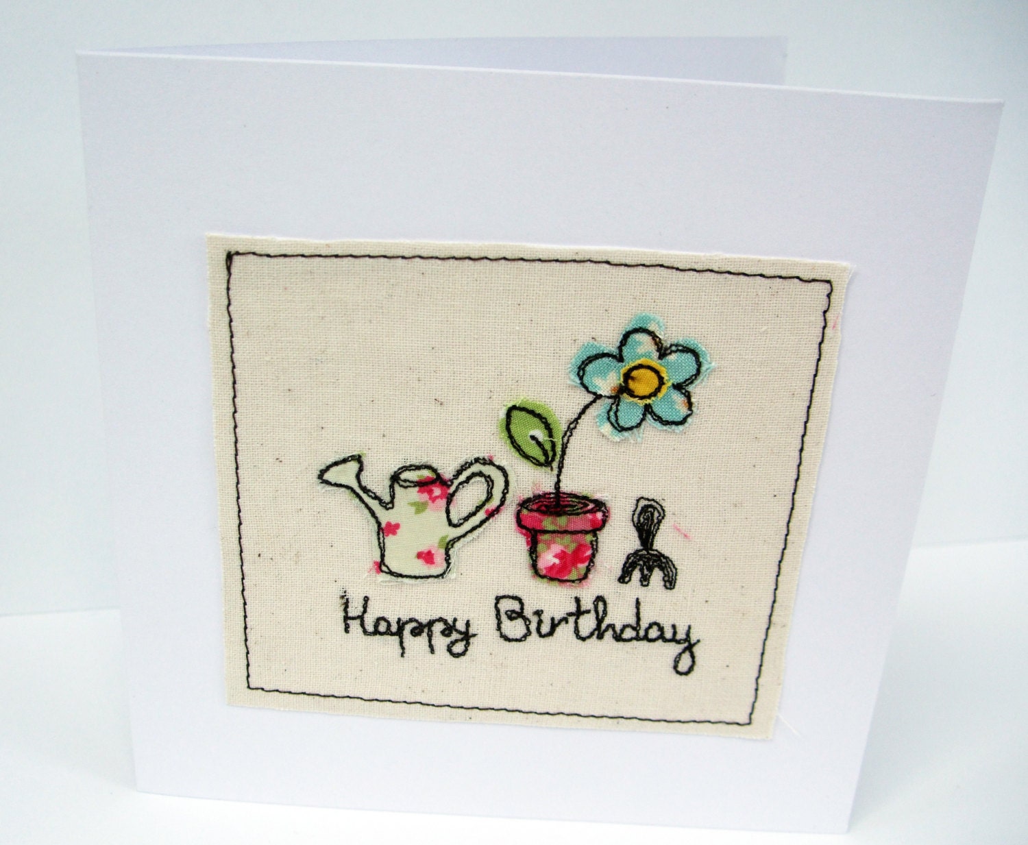 Personalised Gardening Birthday Card Embroidered Card