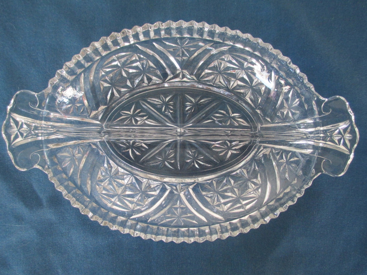 Vintage Divided Clear Oval Glass Serving Dish With By Bitofhope