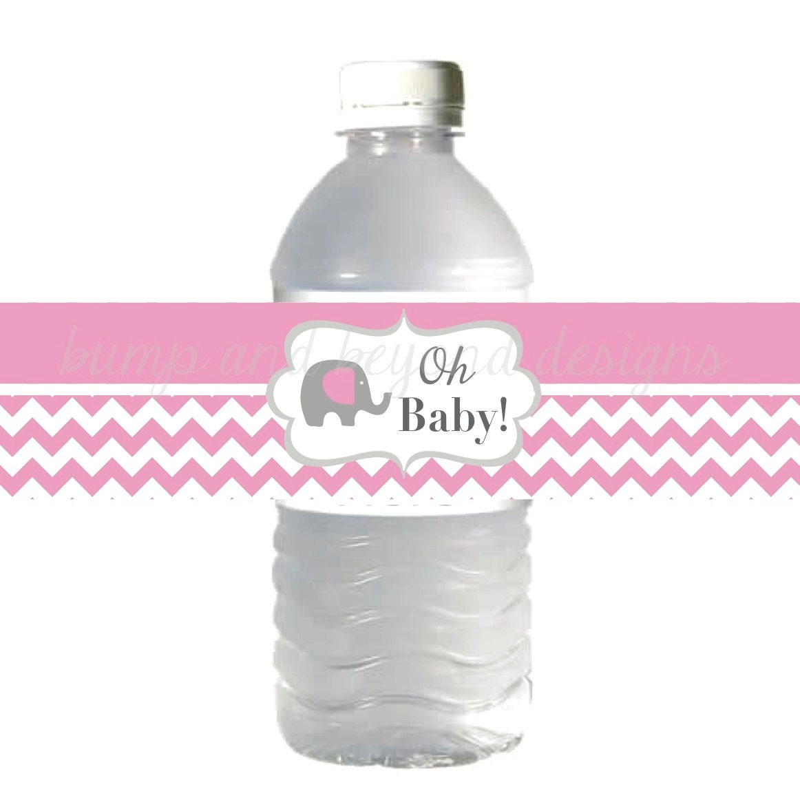 Baby Shower Water Bottle Labels Gum Pink Grey Chevron Elephant