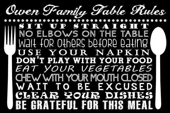 Table Manners Sign. Family Table Rules Sign. Kitchen Decor.
