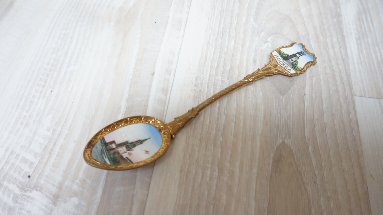 Spoon Vintage Russian metal gold color enamel Moscow toleware ...