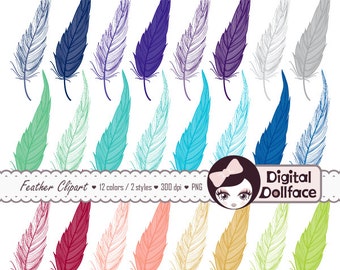 Digital Feather Clip Art Set, Tribal Feather / Native American Clipart