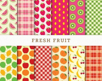 Fruit Digital Paper Fruit Patterns Watermelon Cherry Peach Picnic Food