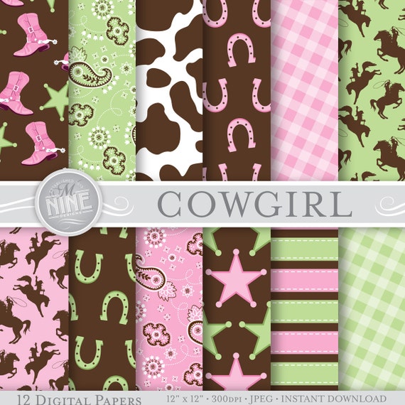 COWGIRL Prints Pink Brown & Green 12 x 12 Digital