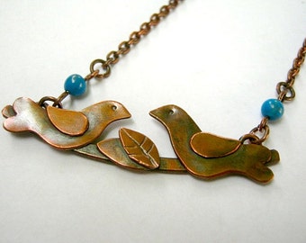Handmade Copper Birds Necklace with Turquoise Hand Forged Metalwork ...