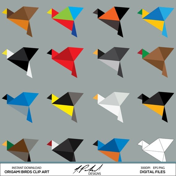 Items similar to Origami Birds Clip Art - Origami Clipart - Paper Birds ...