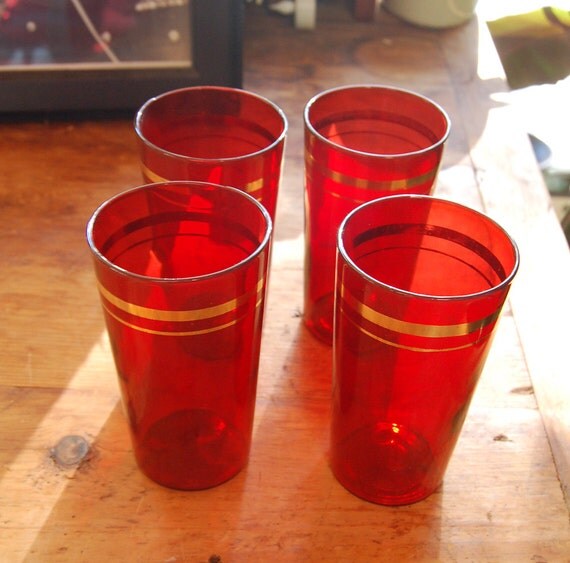 Items Similar To 1940s Ruby Red Glasses Vintage Red Glassware On Etsy