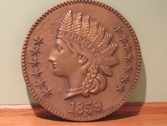 Vintage Burwood Coin Wall Plaque gold home by MaryAndGeneva