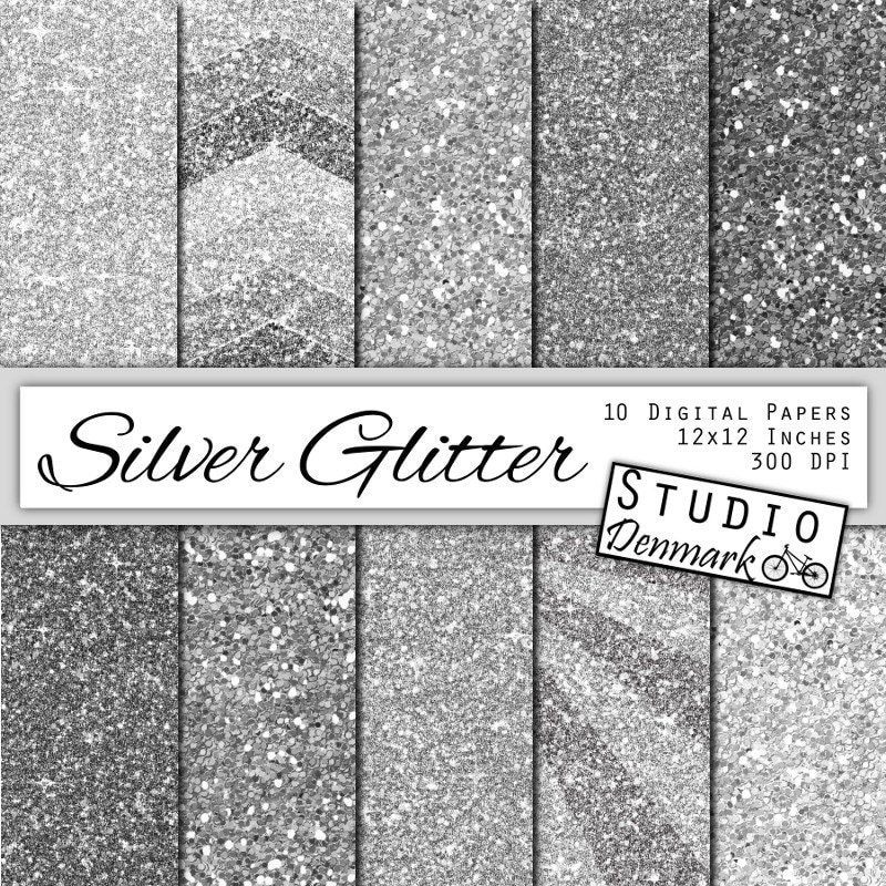 Silver Glitter Digital Paper – Sparkle Chunky Glitter Chevron ...