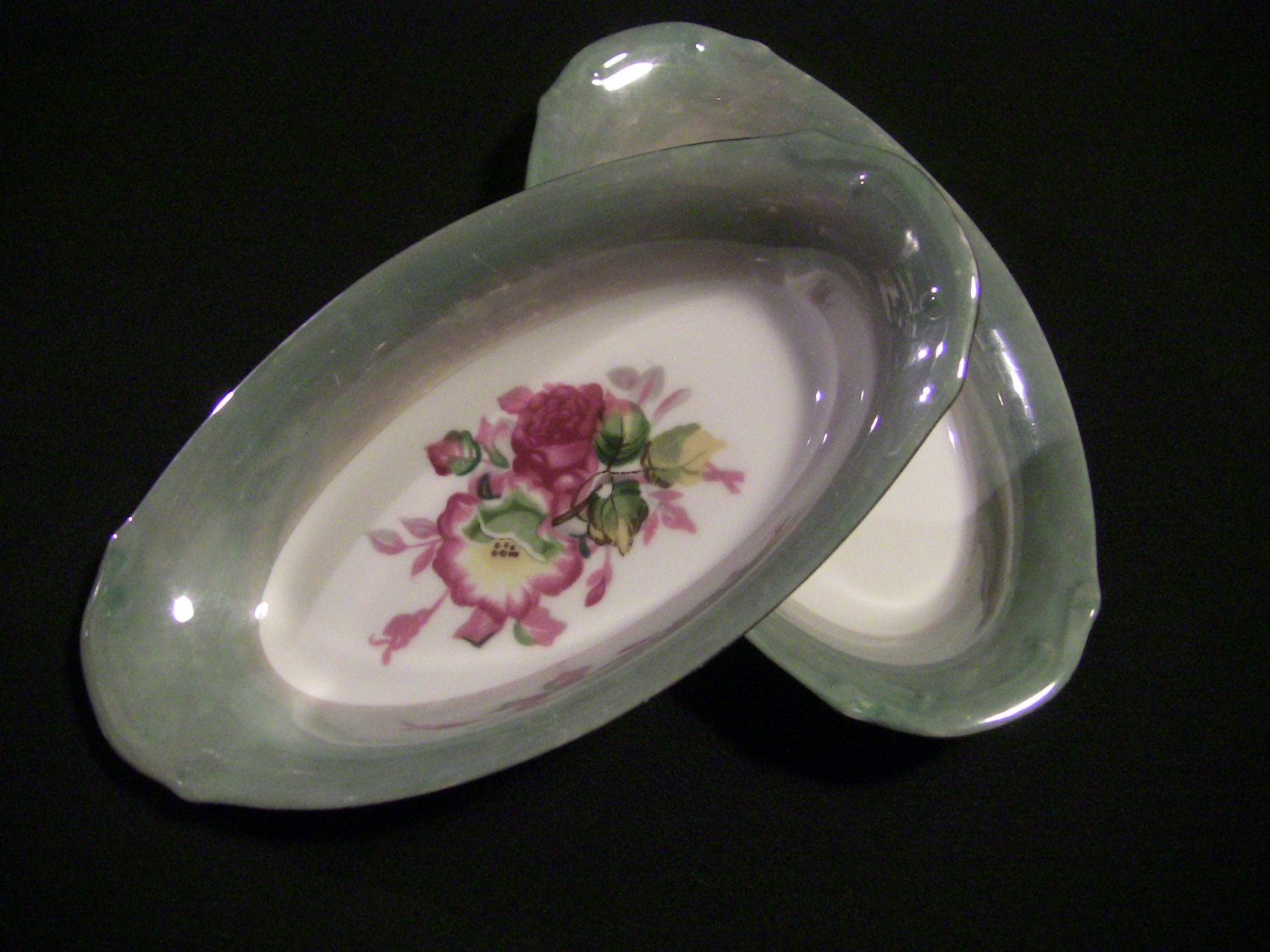 Pair of Brilliant Vintage Lusterware Floral Oval Serving Dishes ...