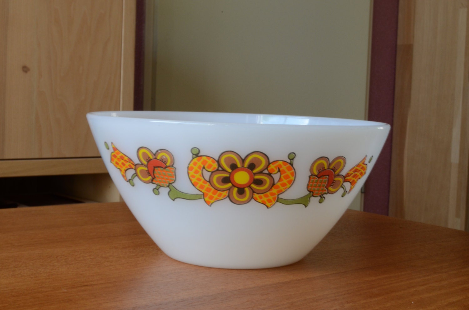 Saladbowl from Jena glass with flower decor, seventies design Schott ...
