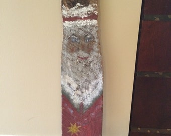 Antique Primitive Folk Art Hand Painted Santa Claus On Old Wood Barn ...