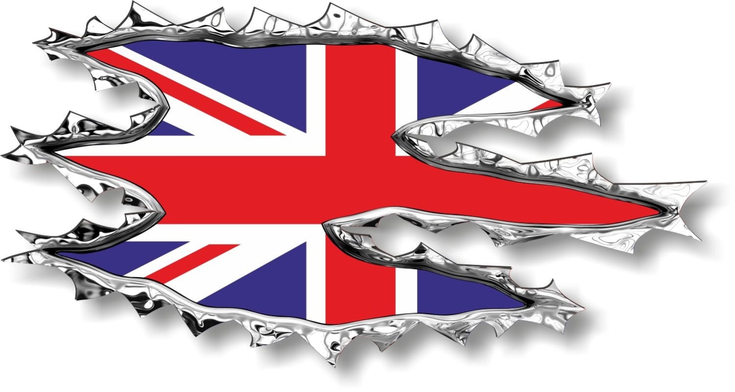 Ripped Torn UK Flag sticker decal facing left by ScreaminDecals