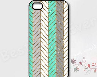 Glitter Chevron Gold Leaves Phone Case iPhone 4/4s iPhone 5/5s iPhone 5c/iPhone 6/ iPhone 6 Plus