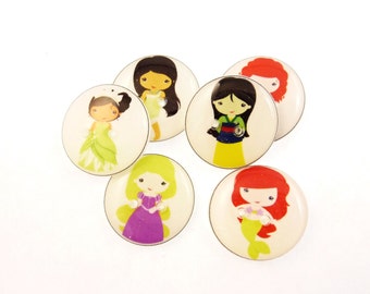 6 Princess Buttons. Handmade Buttons. 3/4" or 20 mm Sewing Buttons.