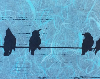 Dancing Cranes Original Linocut by TheGreyFoxStudio on Etsy