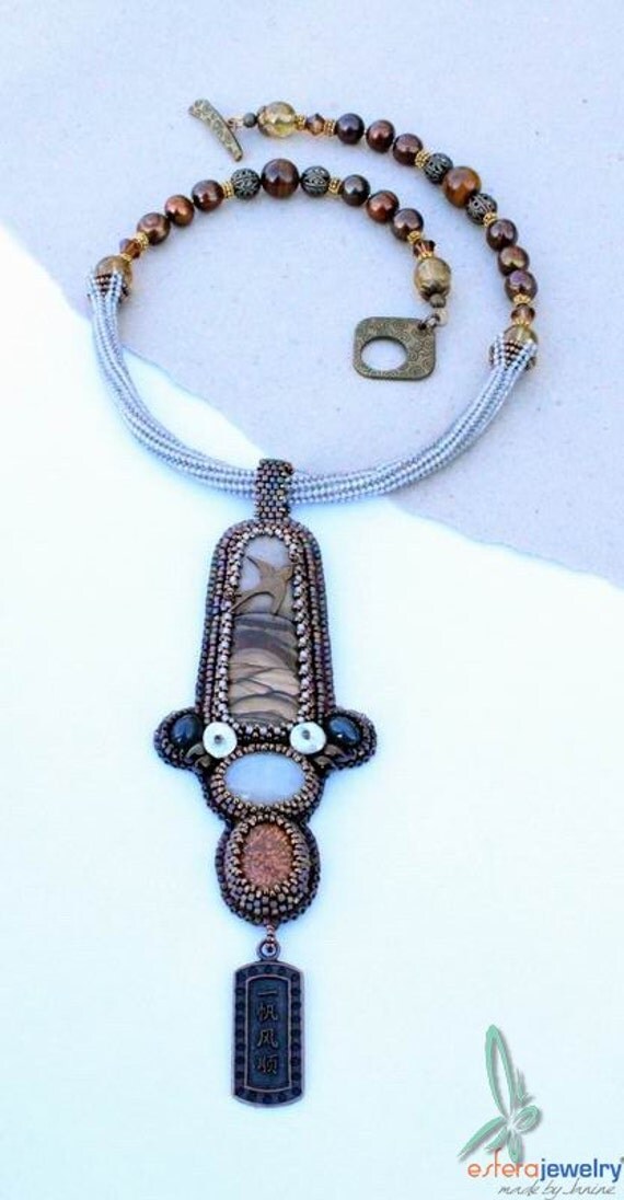 Statement necklace bead embroidered picture by esferajewelry Statement necklace bead embroidered picture by esferajewelry