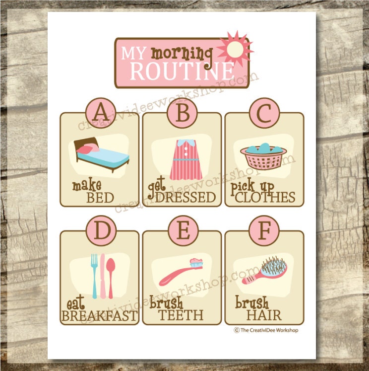 Morning Routine Chart Girl Theme by CreativiDeeWorkshop on Etsy