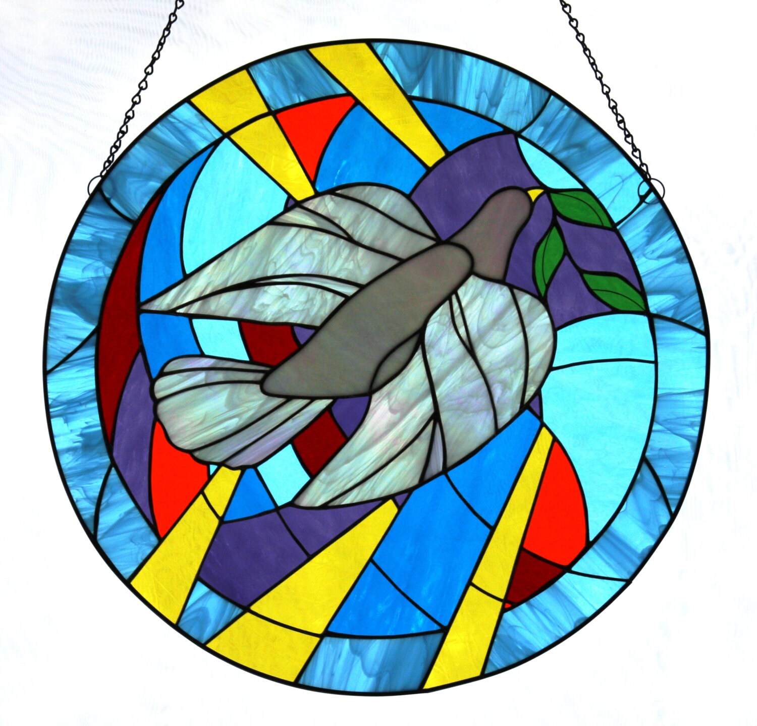 Stained Glass Circular Panel White Dove Peace in a World