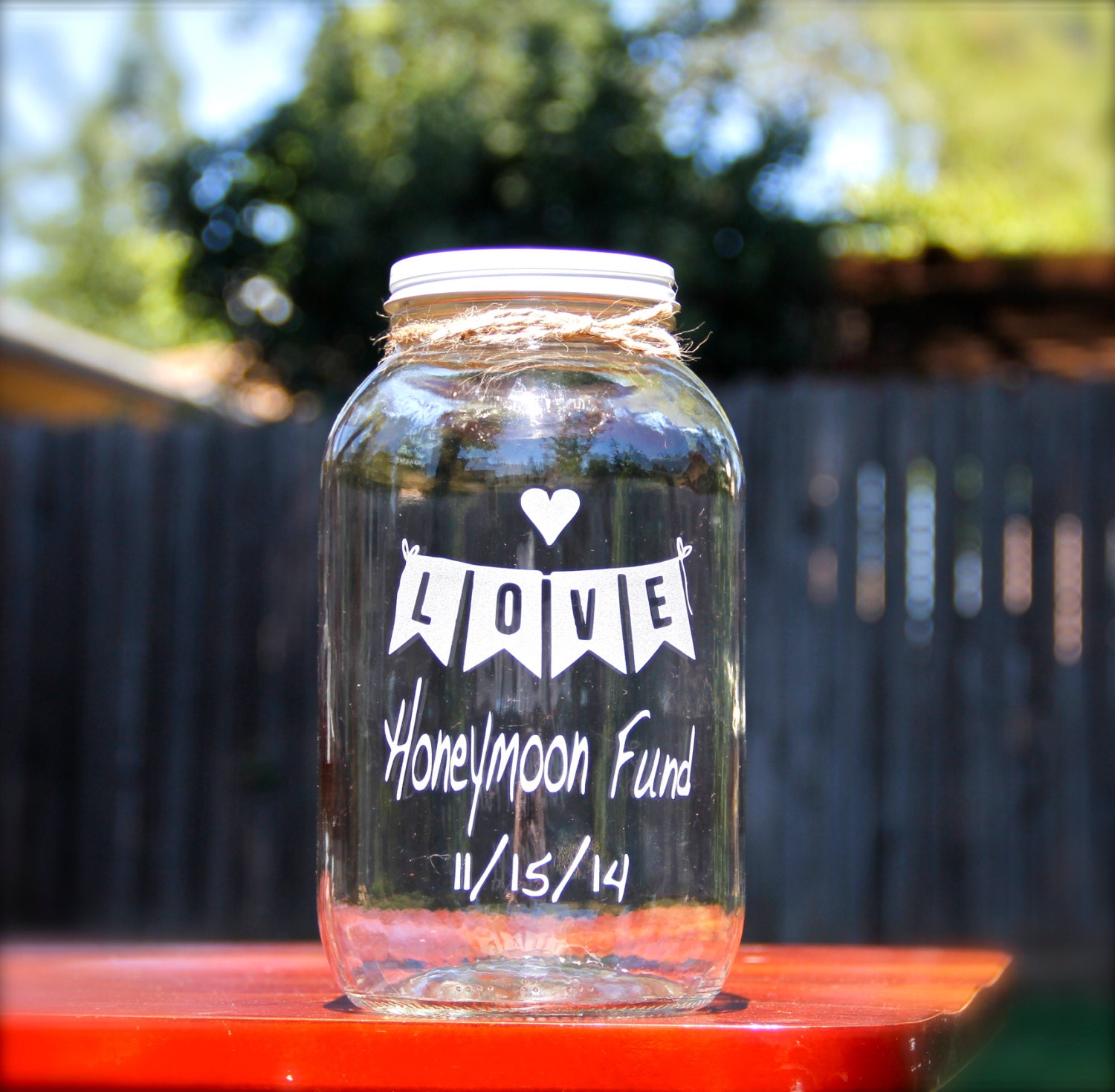 Half Gallon Mason Jar Honeymoon Fund Jar Custom Mason Jars