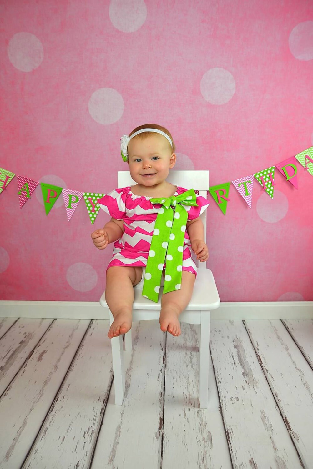 Hot Pink Lime Green Chevron Polka Dot by MooseBabyCreations