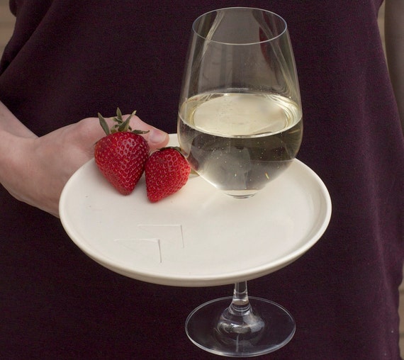 Items similar to 2 appetizer party plates with wine glass holder, set ...