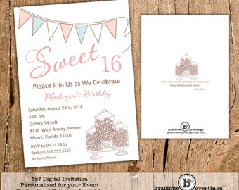 Sweet 16 Party Invitation, birthday, girl, tea party, quinceanera, baby ...