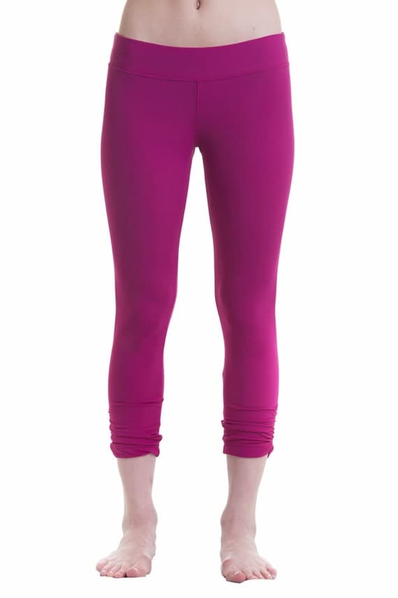 Low Rise Cropped Yoga Leggings Magenta Basic Lycra Leggings