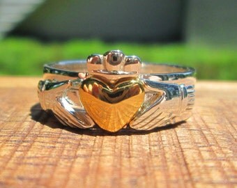 Celtic Claddagh Ring ,Sterling Silver , Gold Heart Ring , Interlocking ...