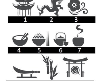Chinese Symbols/Icons - Sword, Gong, Dragon, Chop Sticks, Tea, Bamboo ...
