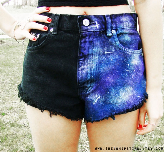 Galaxy High Waisted Denim Shorts Women's Clothing Trendy