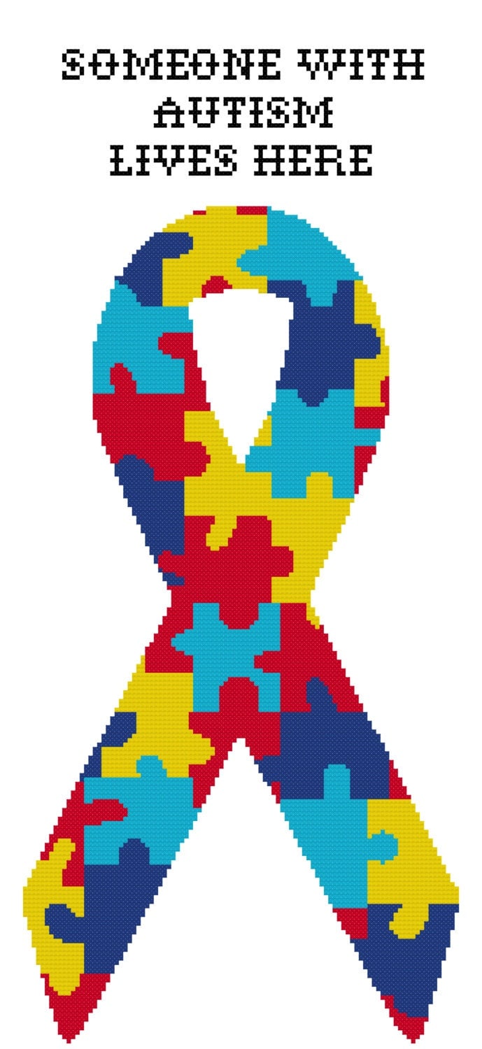 Autism Ribbon Cross Stitch 7x15