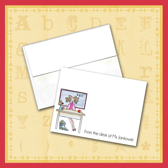 Teacher Note Cards / Personalized Stationery / 10 Cards / Gift