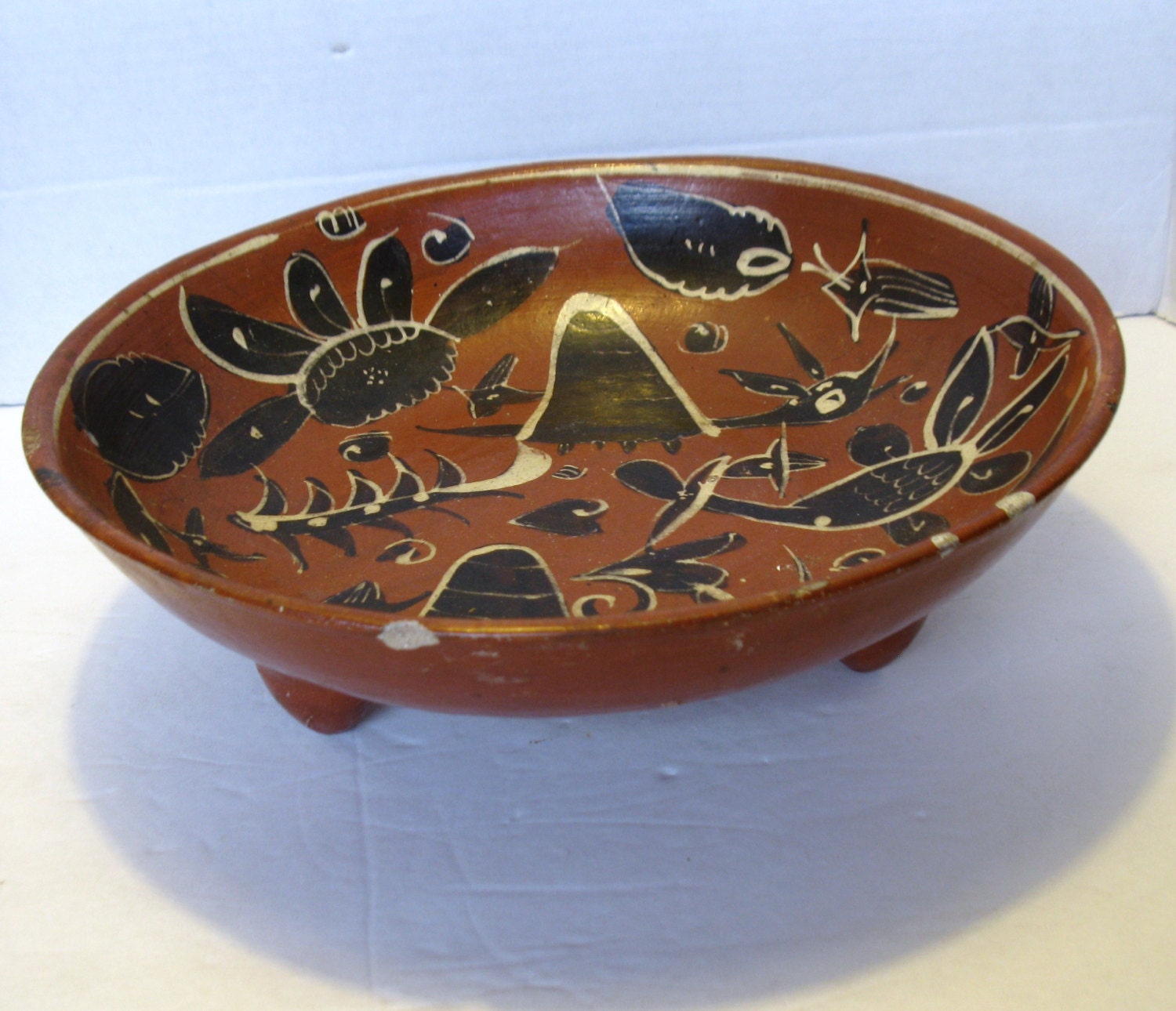 Vintage Native American – Mexican Art Pottery Footed Bowl, Terracotta ...