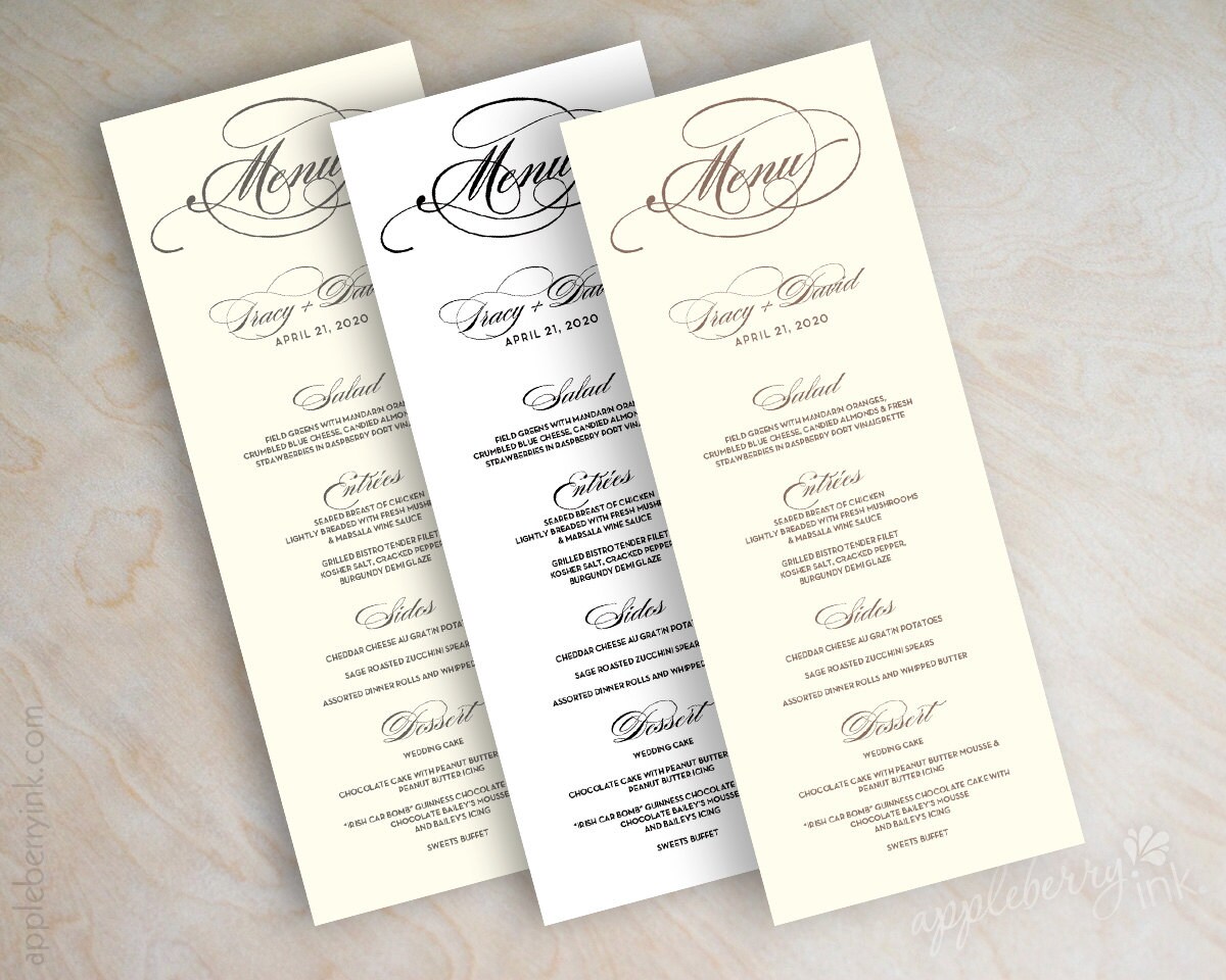Wedding Menu Card Printable Wedding Menu Diy Wedding Menu