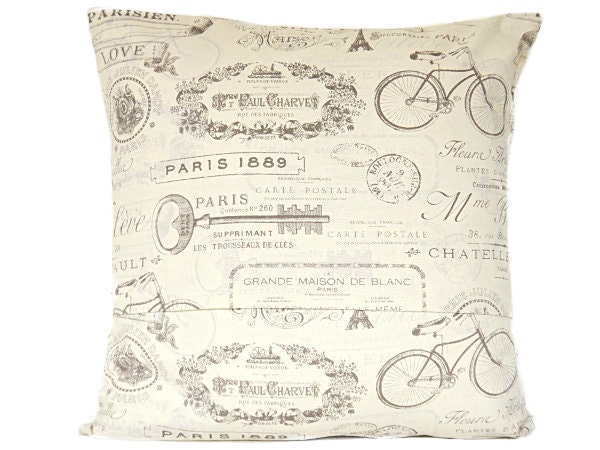 French Script Pillow Cover Cushion Paris Rustic Oatmeal Lilac